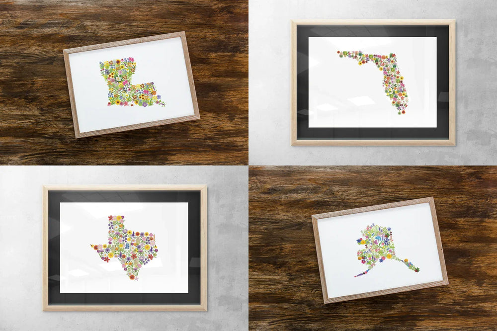 US Wildflower Map Prints | Watercolor State & USA Maps – US Wildflower Maps