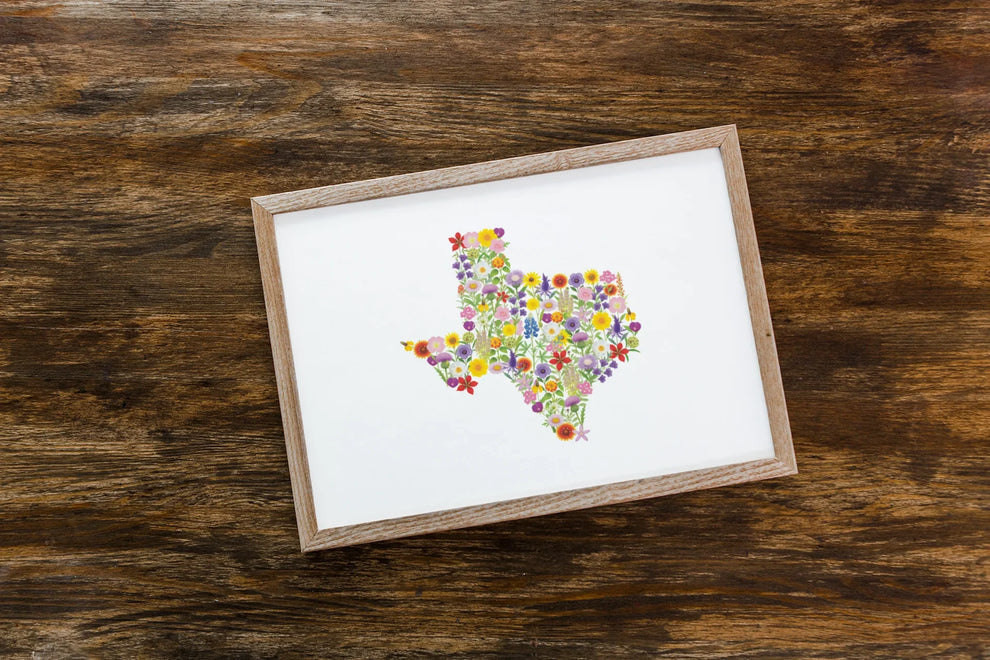 Texas Wildflower Map (Watercolor Print) | US Wildflower Maps