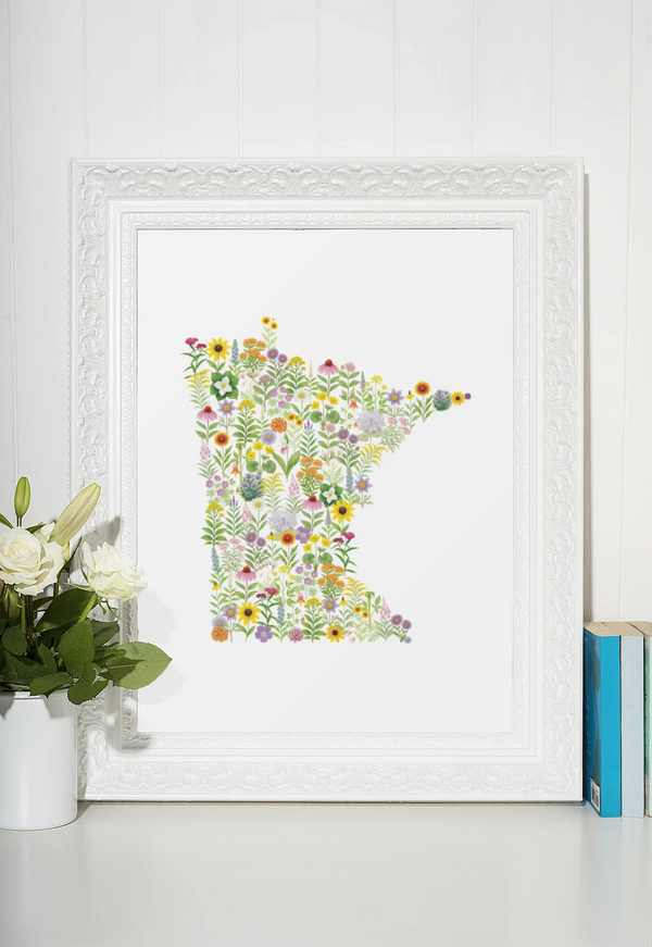 Minnesota Wildflower Map (Watercolor Print) | US Wildflower Maps