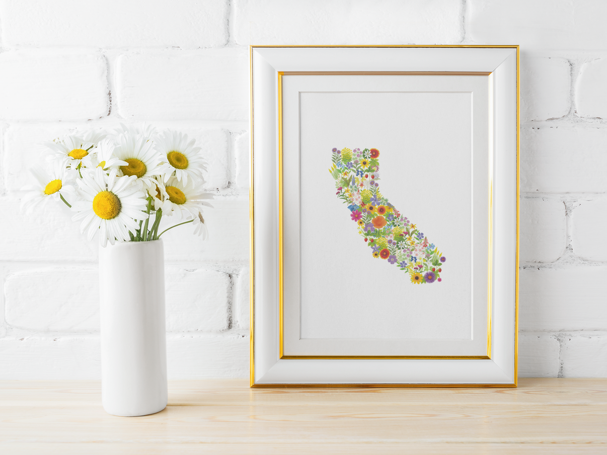 California Wildflower Map (Watercolor Print) | US Wildflower Maps