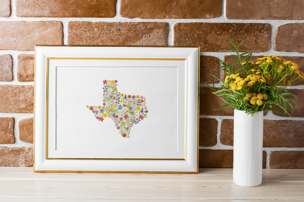 Texas Wildflower Map (Watercolor Print) | US Wildflower Maps